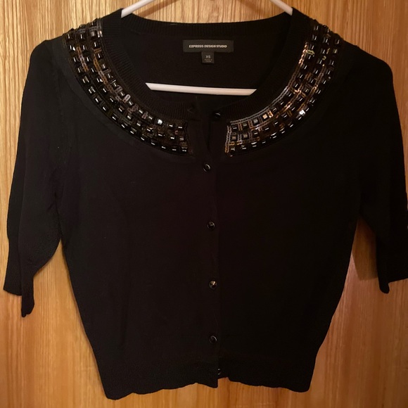 Express | Sweaters | Black Express 4 Sleeve Cropped Cardigan Sz Xs ...
